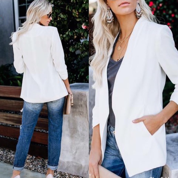 Jackets & Coats | Women Office Wear Jacket Long Sleeve Formal White ...